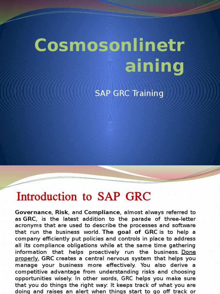 Cosmosonlinetr Aining: SAP GRC Training | PDF | Sap Se | Computing