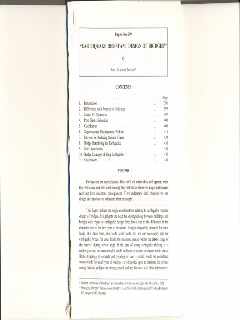 Earthquake Resistant Design of Bridges | PDF