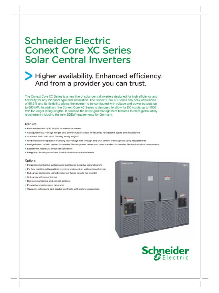 Schneider Solar Inverter XC Series April 2012 - V2 | PDF | Photovoltaic ...