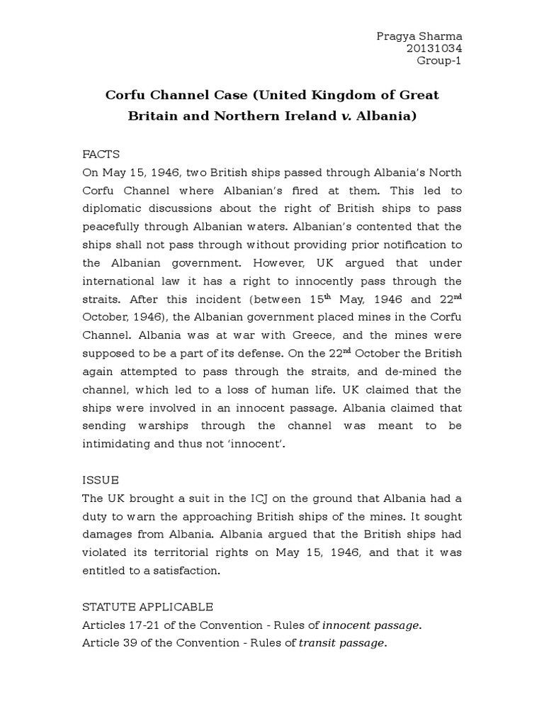 Corfu Channel Case Brief | PDF | Government | Justice