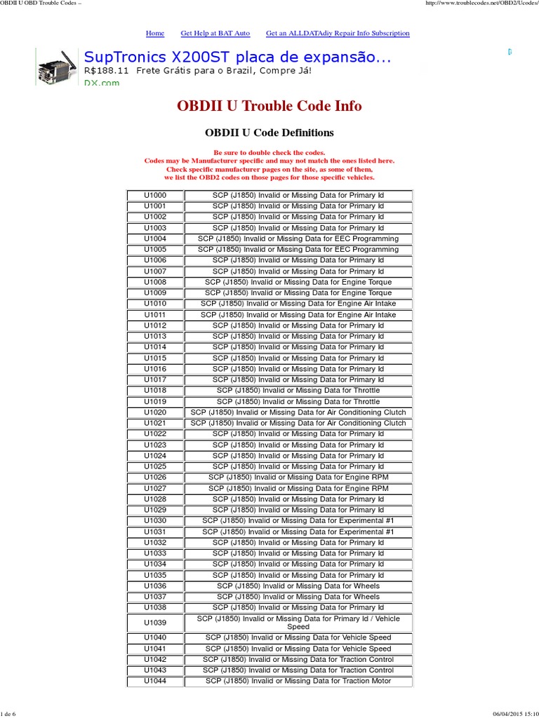 Obdii U Obd Trouble Codes | PDF | Automobile Layouts | Automotive Industry