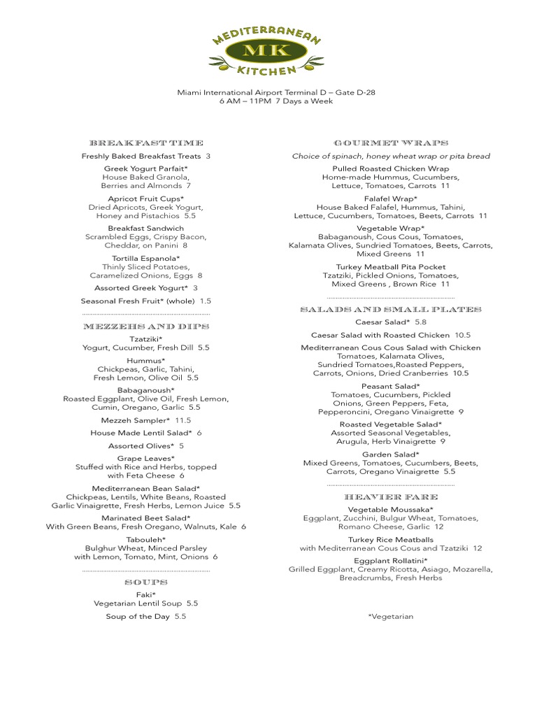 Mediterranean Kitchen Breakfast Menu | PDF