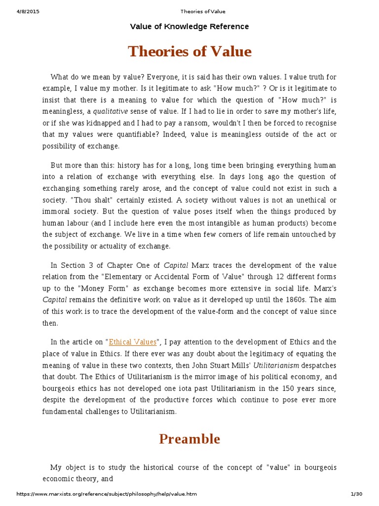 Theories of Value | PDF | Value (Economics) | Exchange Value