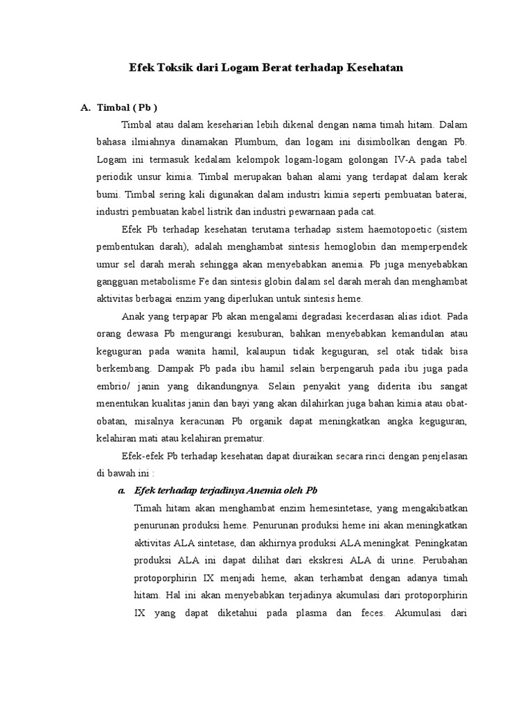 Efek Toksik Logam Berat Terhadap Kesehatan | PDF