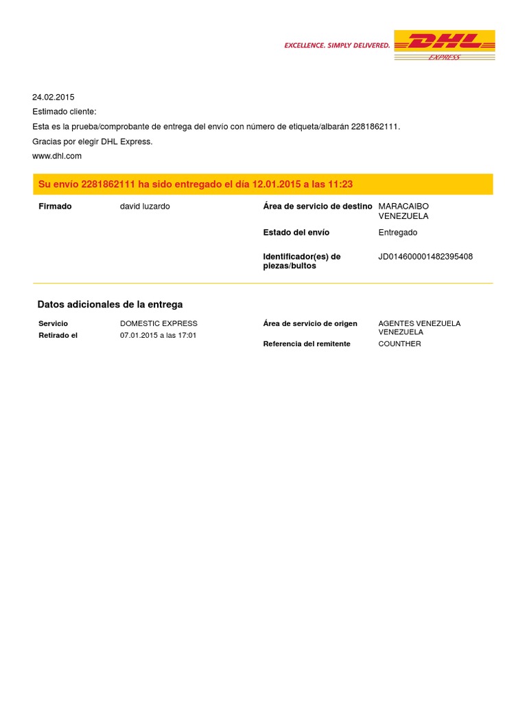 Comprobante Entrega DHL | PDF