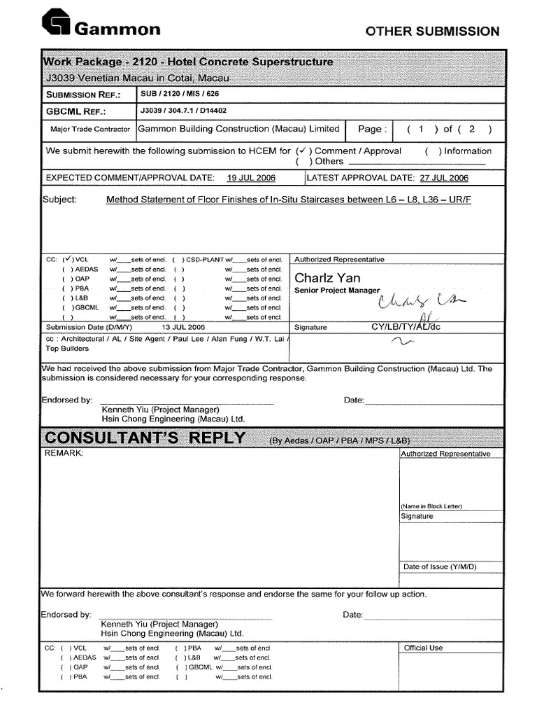 Method Statement For Floor Finishes of In-Situ Staircases | PDF