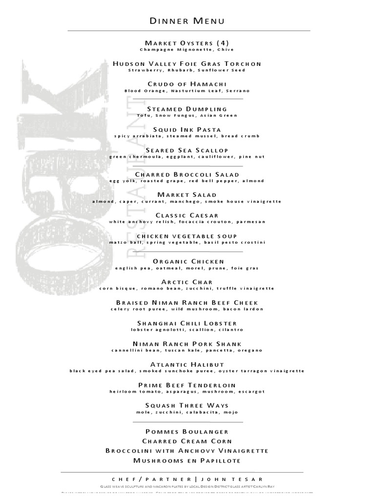 Oak Dinner Menu | PDF
