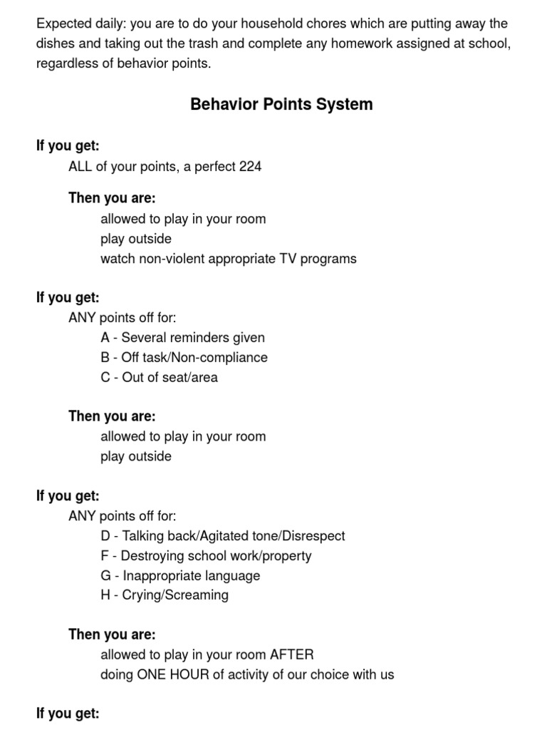 Behavior Points System Chart | PDF | Language Arts & Discipline