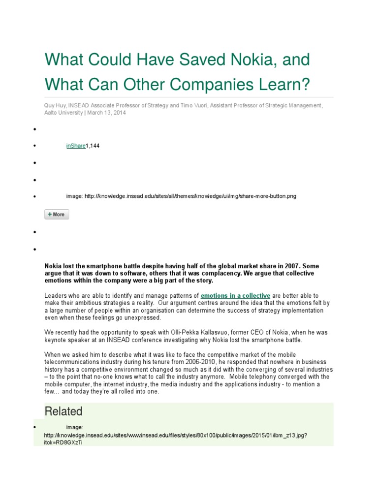 Lessons from Nokia's Smartphone Decline | PDF | Competition | Nokia