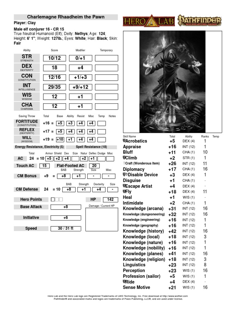 LVL 16 Elf Wizard - Pathfinder | PDF | D20 System | Fantasy
