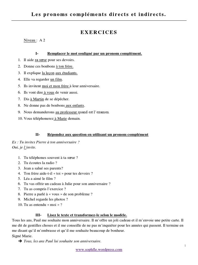 Pronoms Compléments : Exercices A2 | PDF | Pronom | Échecs
