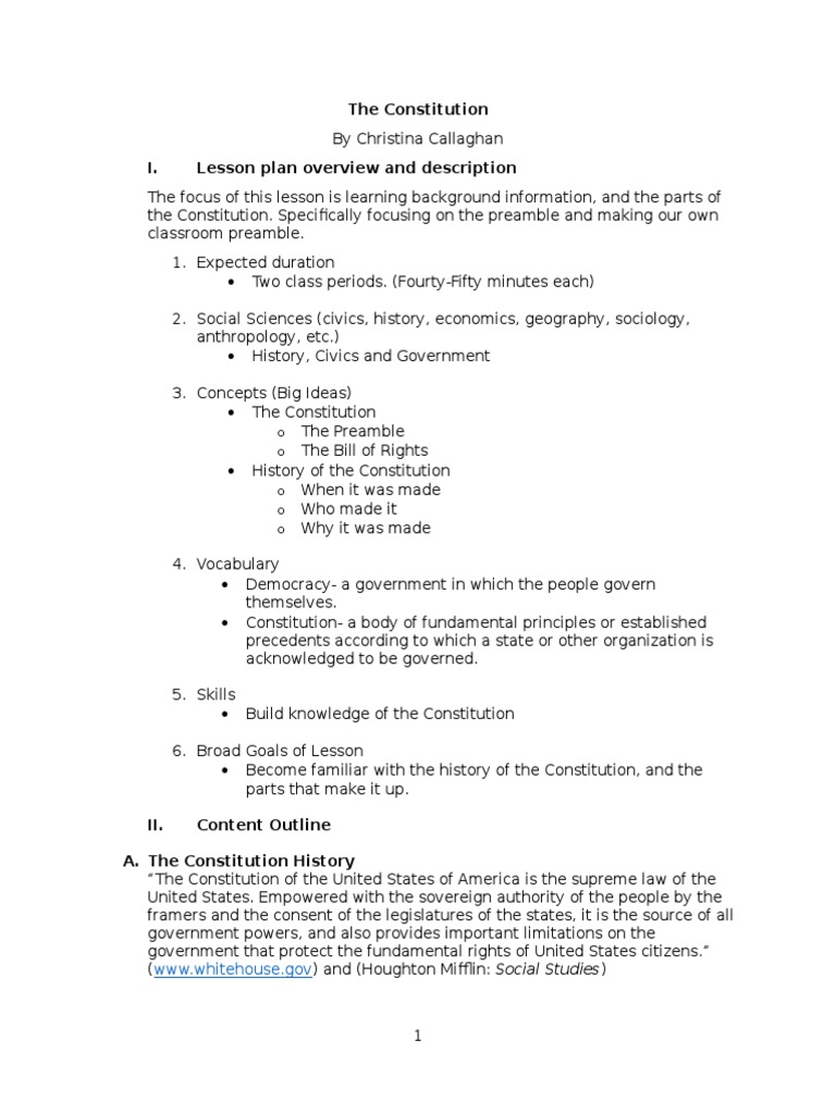 Overview of Constitution Lesson Plan | PDF | United States Constitution ...