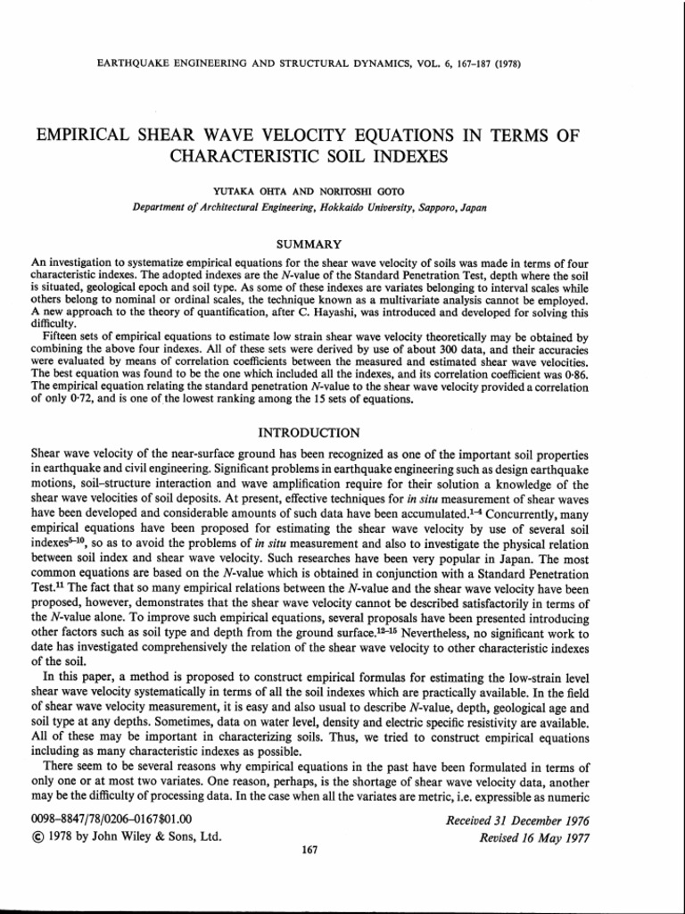 Ohta, Goto, Empirical Shear Wave Velocity Equations in Terms of ...