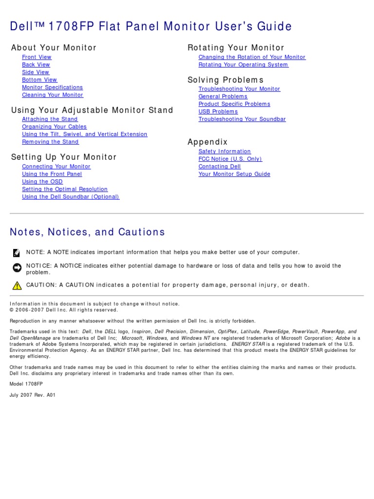 Dell-1708fp User's Guide En-Us | PDF | Computer Monitor | Usb