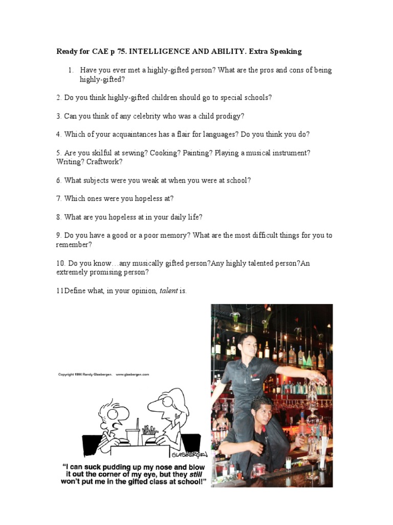 Ready For CAE Ss P 75. Intelligence and Ability. Extra Speaking | PDF