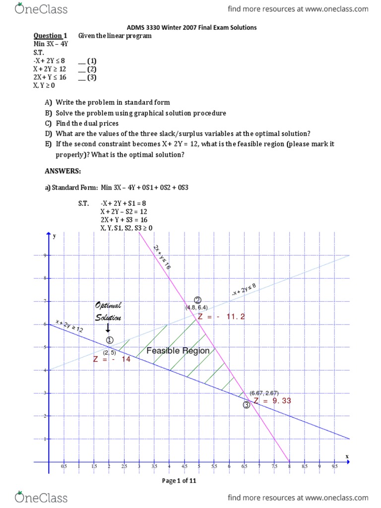 3330 Winter 2007 Final Exam With Solutions | PDF | Mathematical Optimization | Linear Programming