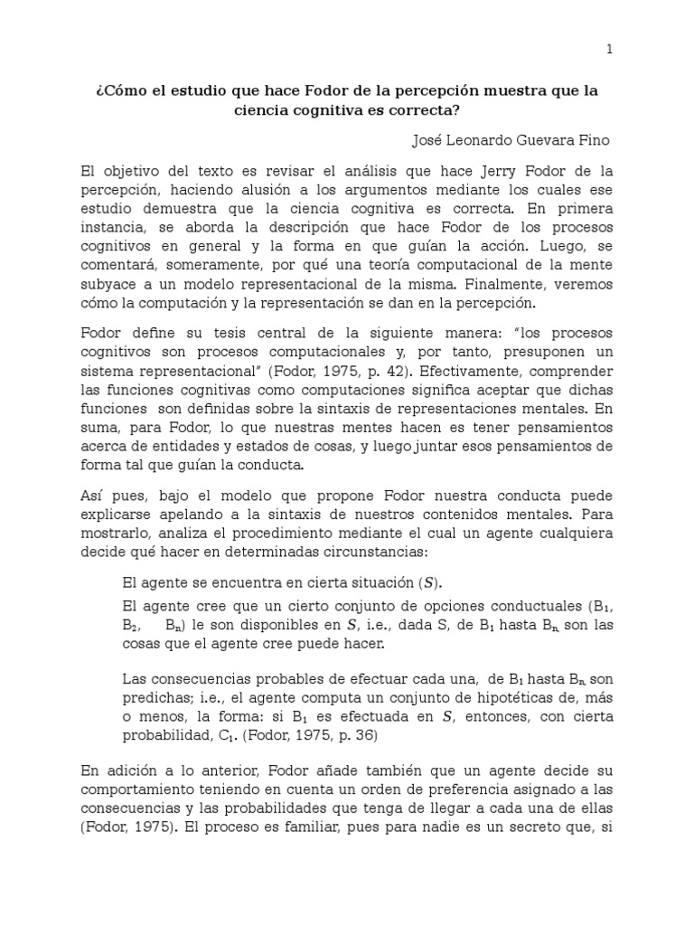 Fodor y la Computación en la Percepción | PDF | Percepción | Empirismo
