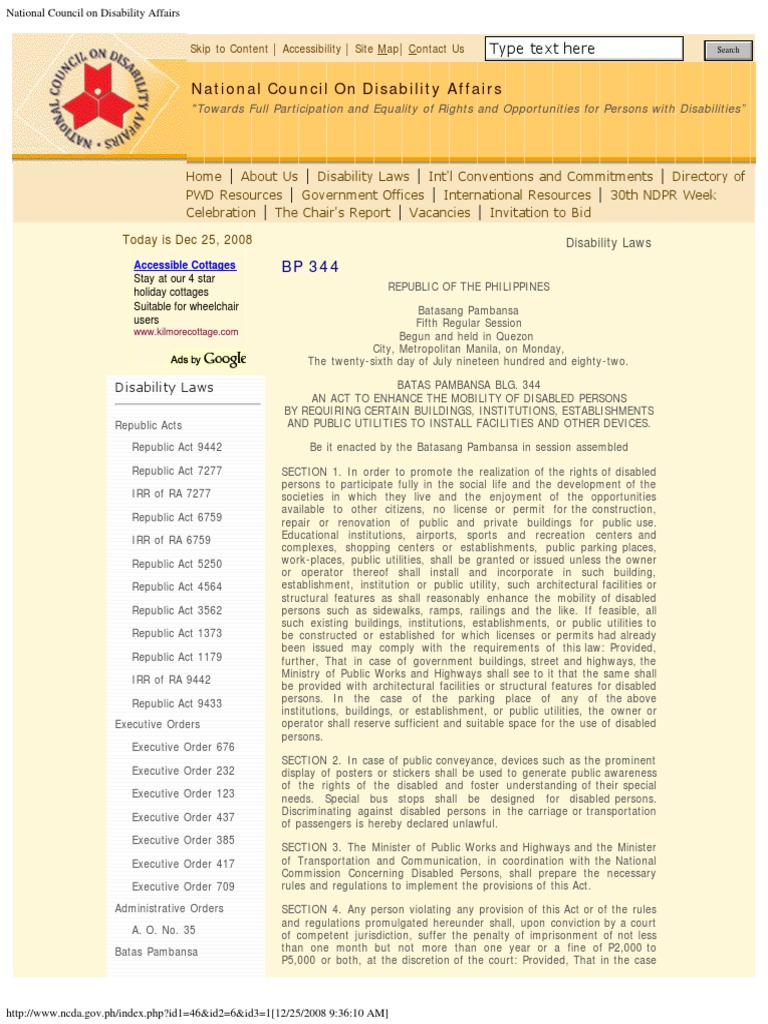 BP 344-Disability Act | Accessibility | Wheelchair