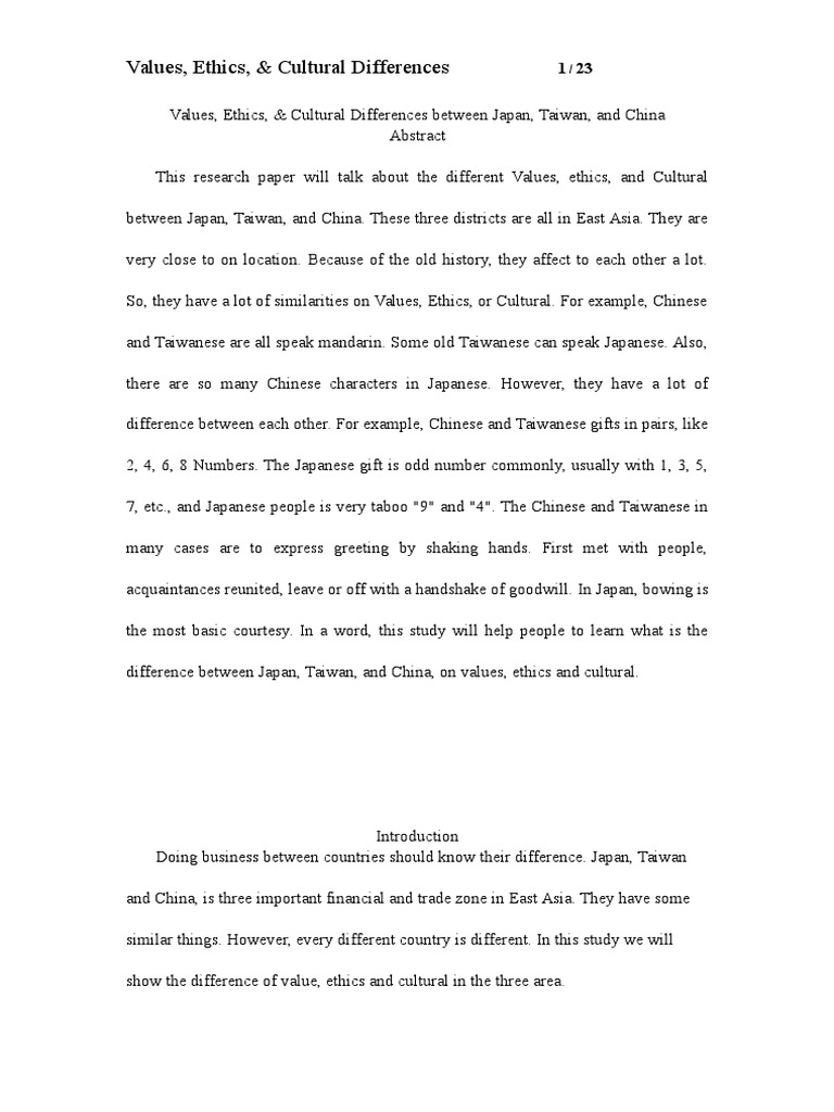 Values, Ethics, & Cultural Differences | PDF | Value (Ethics) | China