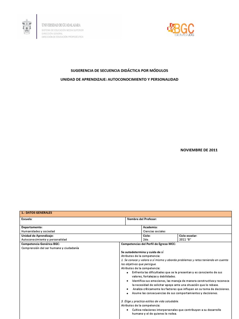 Sugerencia de Secuencia Didáctica Por Módulos | PDF | Autoestima | Maestros