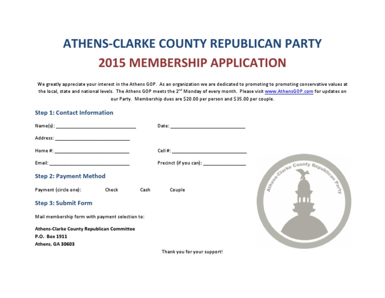 Athens GOP Membership Application 2015 | PDF | Politics