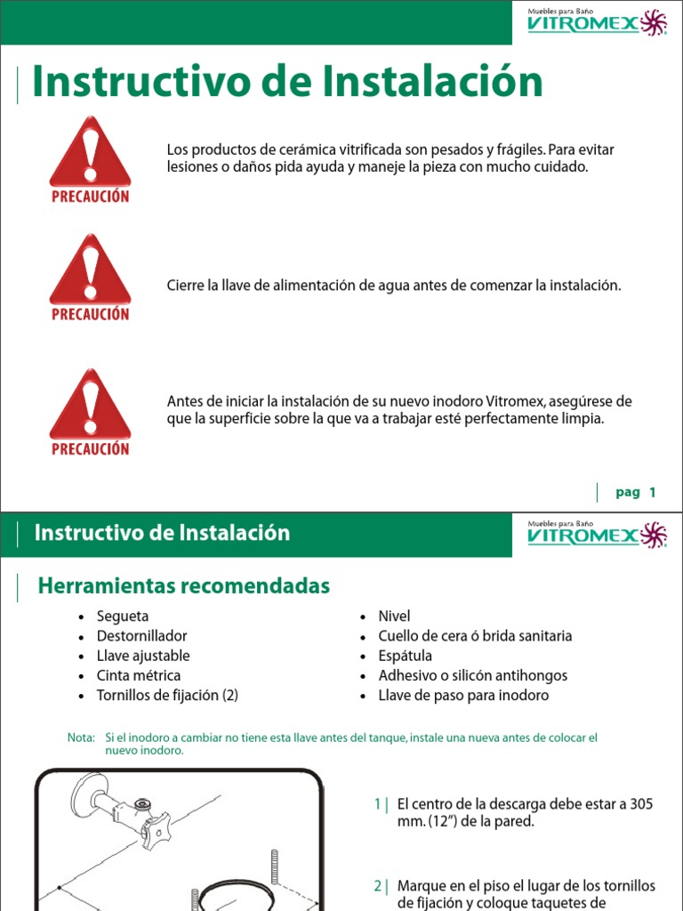 Instalación de Inodoro Vitromex | PDF | Tornillo | Ingeniería mecánica
