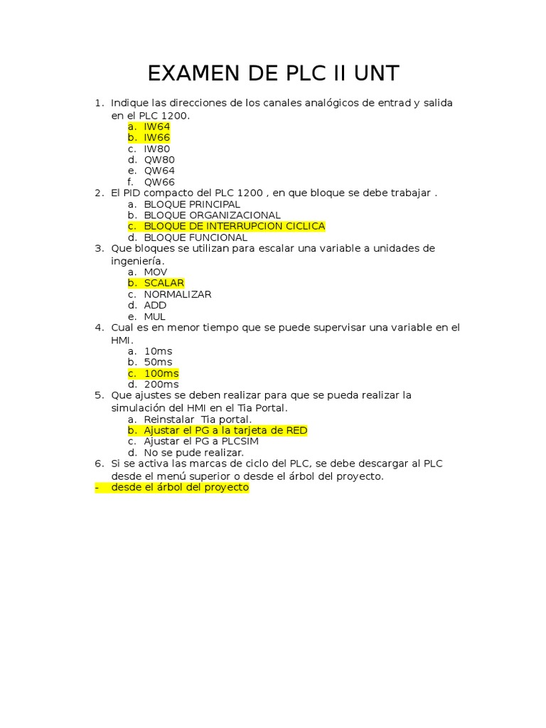 Examen de PLC II Unt 1 | PDF