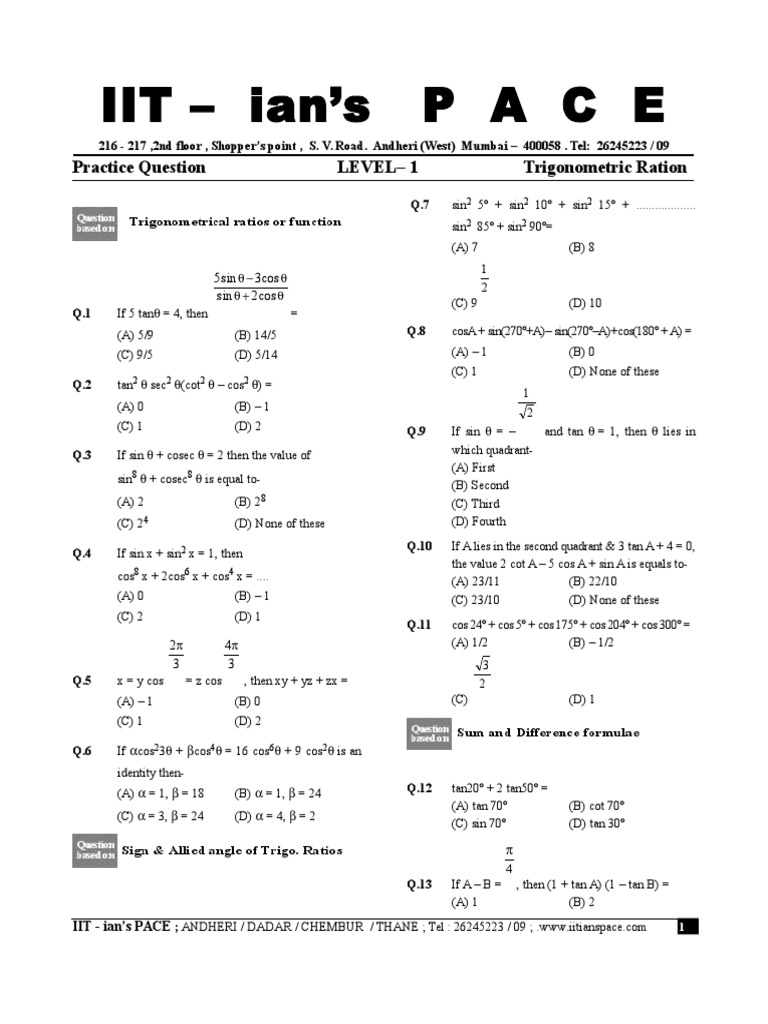 Trigonometric Ratio (Level) | PDF | Sine | Trigonometric Functions