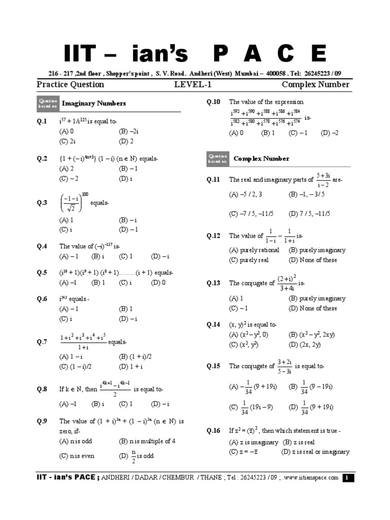 Complex Number (Practice Question) | PDF | Euclidean Plane Geometry ...