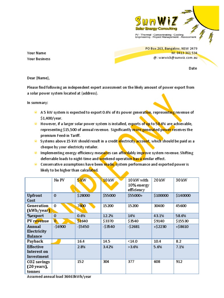 Sun Wiz Sample FiT Export Revenue Calculation Report | PDF | Solar Power | Photovoltaics