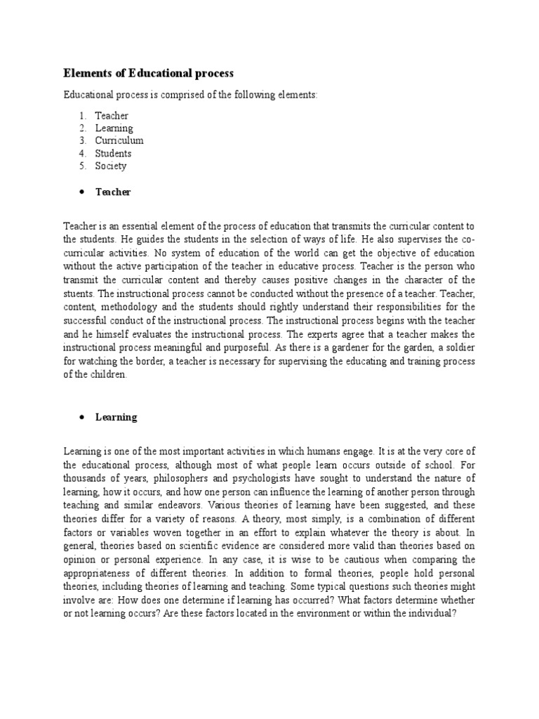 Elements of Educational Process | PDF | Curriculum | Teachers