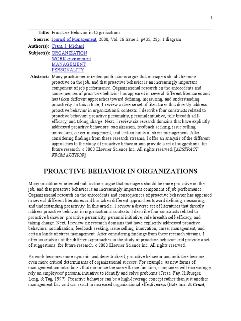 Proactive Behavior in Organizations | PDF | Socialization | Self Efficacy