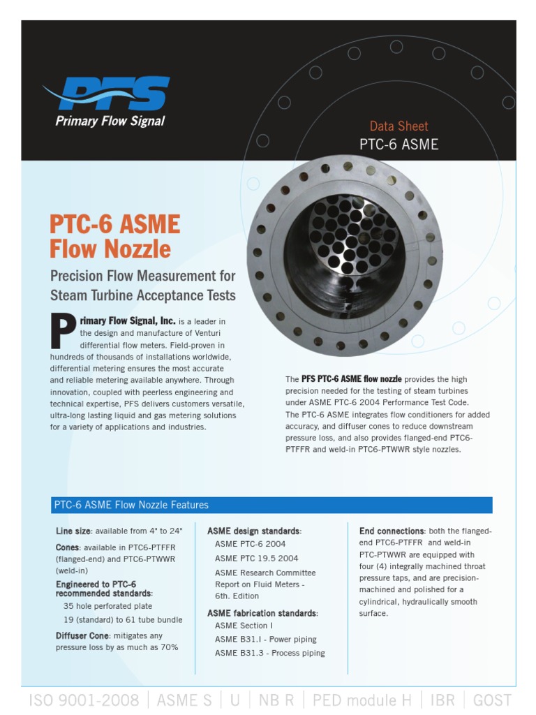 PTC 6 Asme Flow Nozzle | Flow Measurement | Pipe (Fluid Conveyance)