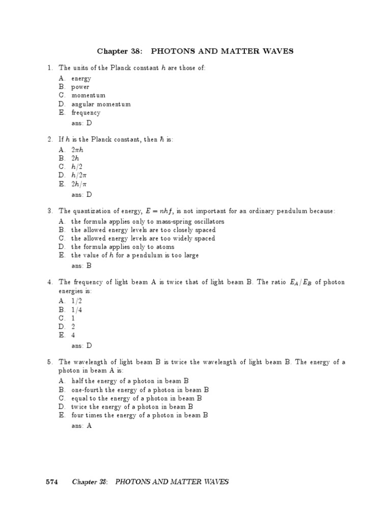 Chapter 38 - Photons and Matter Waves | PDF | Light | Electromagnetic ...