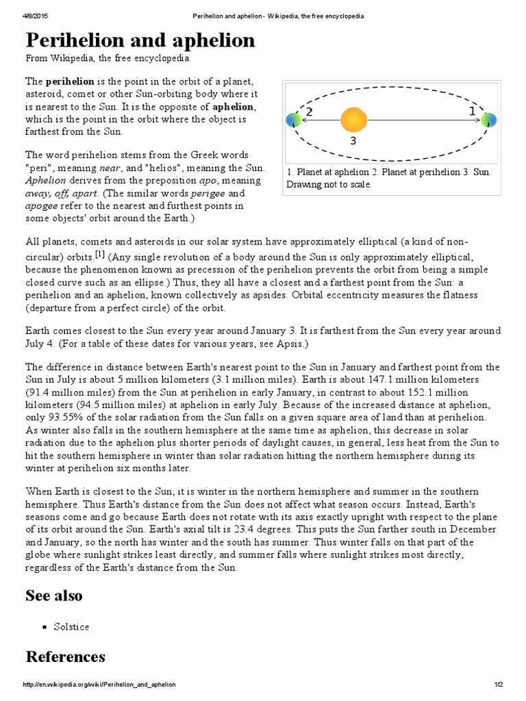 Perihelion and Aphelion - Description | PDF | Apsis | Space Colonization