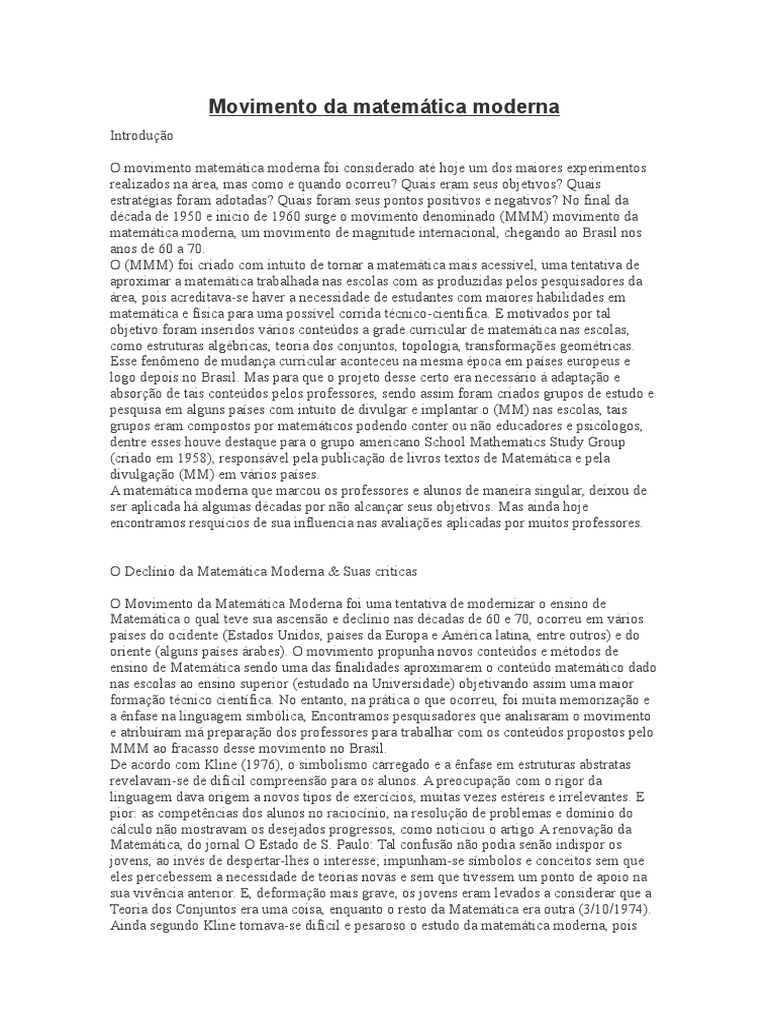 Movimento Da Matemática Moderna | PDF | Ensino de Matemática | Brasil