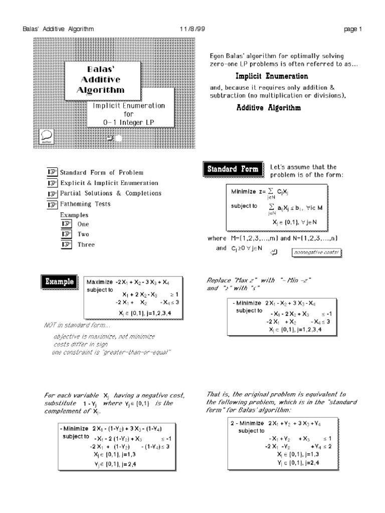 Balas' Additive Algorithm Overview | PDF
