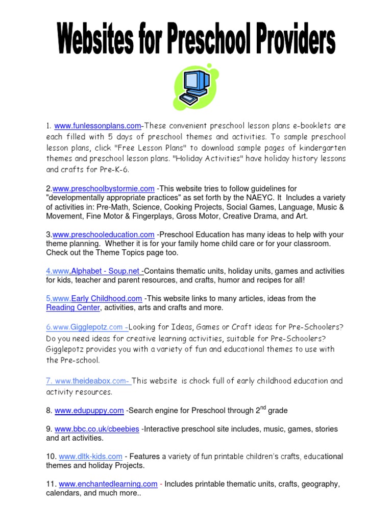 5-Websites For Preschool Providers | PDF | Preschool | Lesson Plan