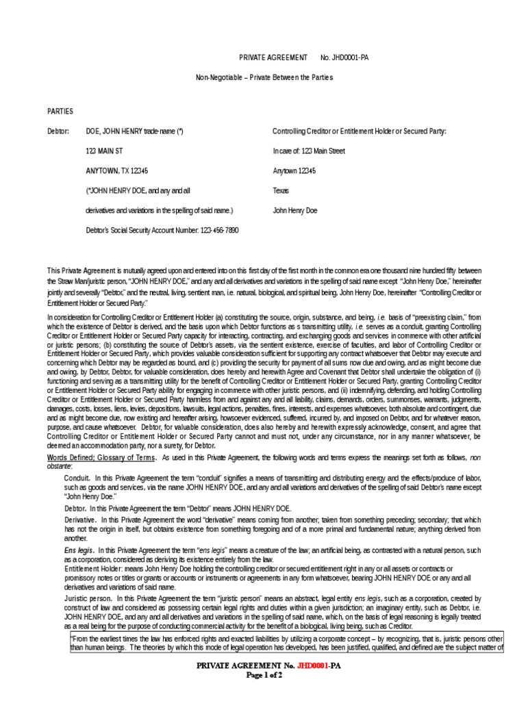Ucc Private Agreement | PDF | Legal Personality | Debtor