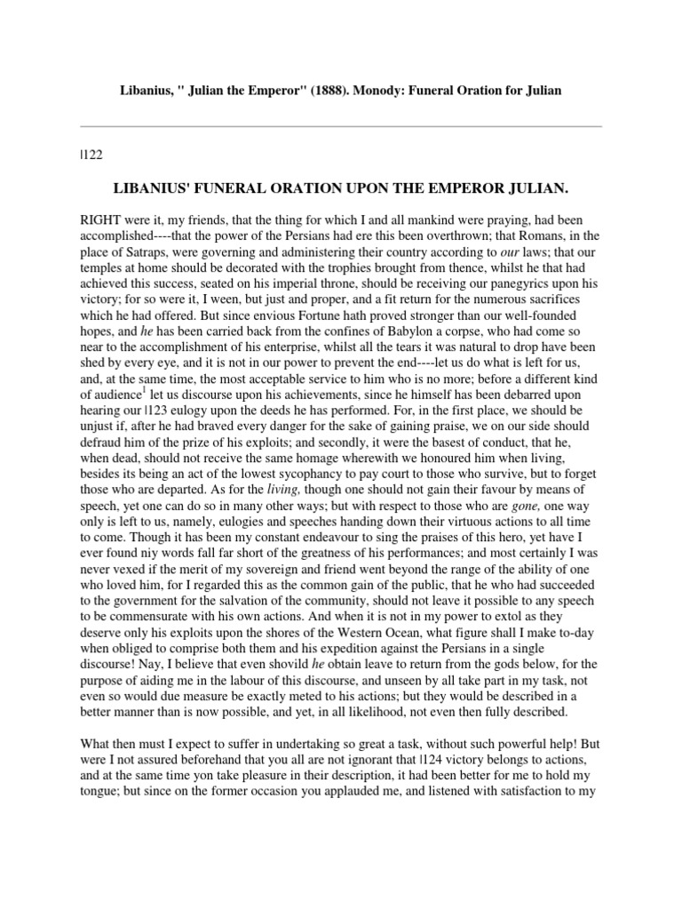 Libanius' Funeral Oration Upon The Emperor Julian | PDF | Roman Empire