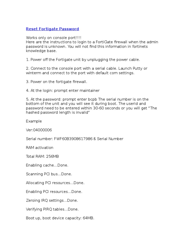 Reset Fortigate Password | PDF