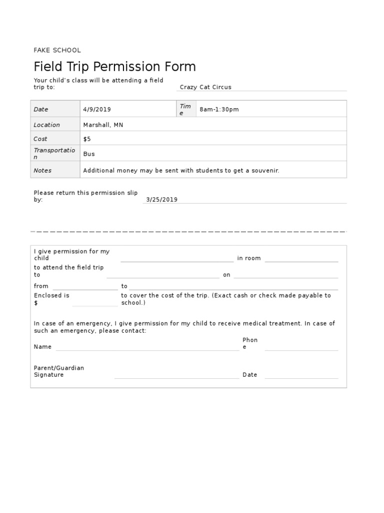 School Field Trip Permission Slip | PDF