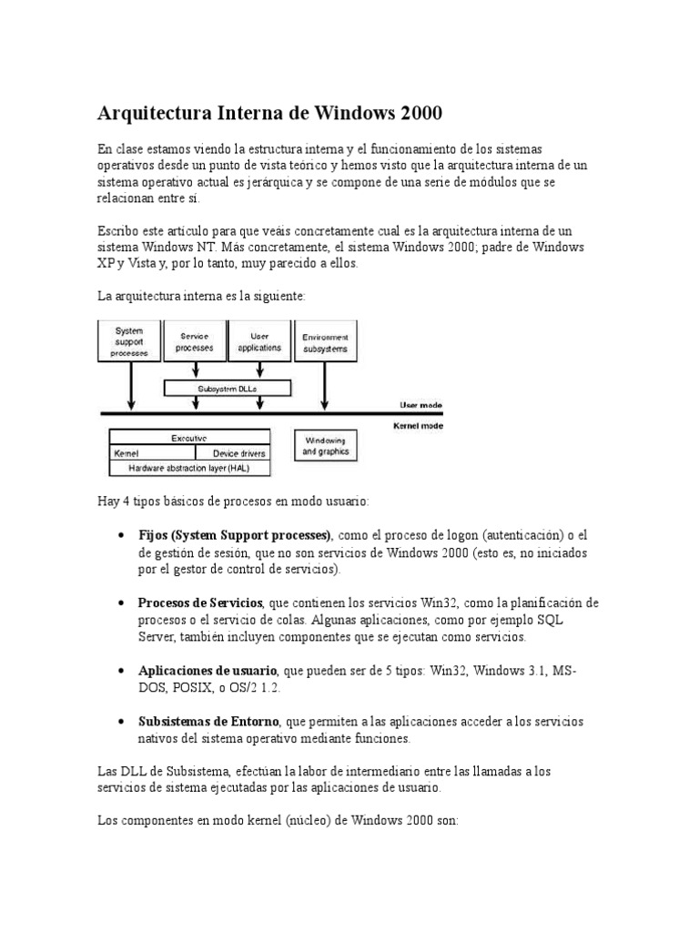 Arquitectura Interna de Windows 2000 | PDF | Windows 2000 | Windows Nt