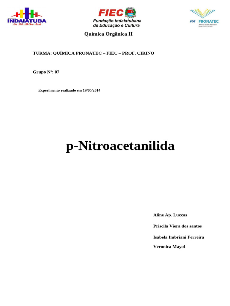 Síntese da p-nitroacetanilida através da nitração da acetanilida | PDF ...