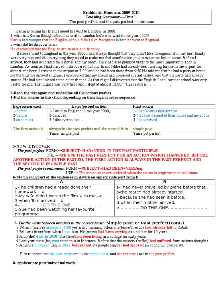 The Past Perfect Lesson | Download Free Pdf | Grammatical Tense | Grammar