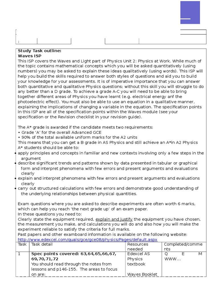 Waves ISP Study Guide | PDF | Photoelectric Effect | Emission Spectrum