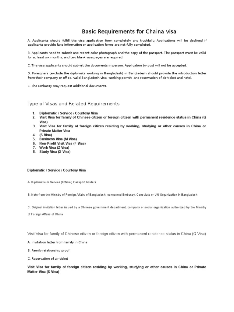 Basic Requirements For Chaina Visa | PDF | Travel Visa | Passport