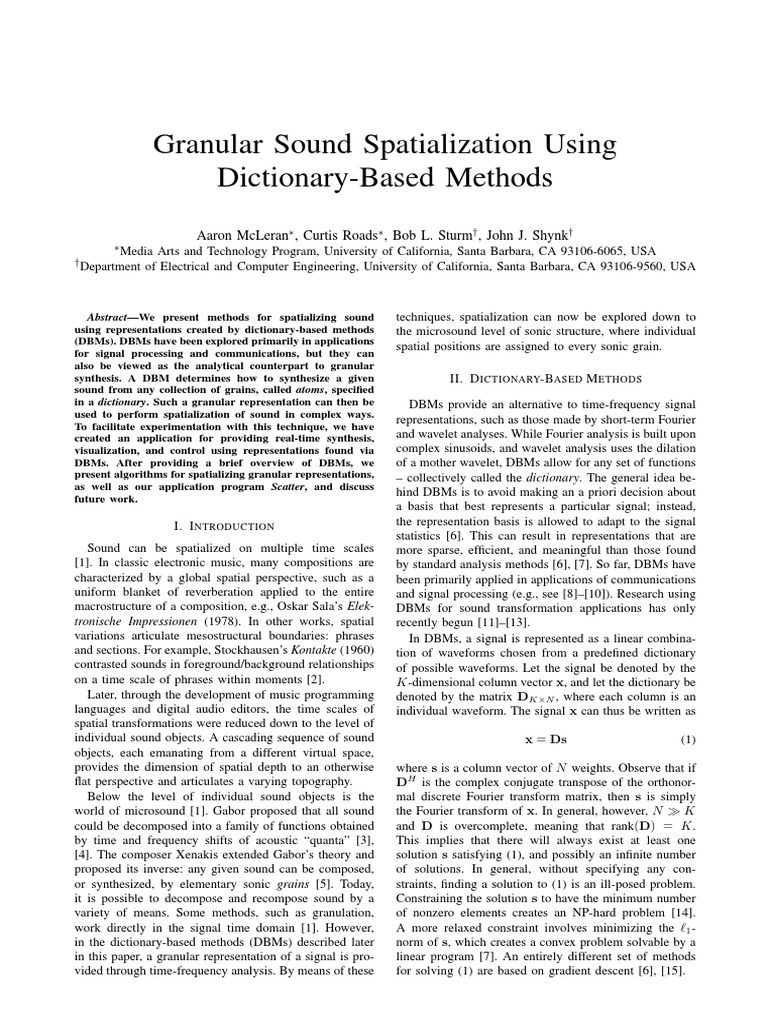 Granular Sound Spatialization Using | PDF | Linear Programming | Wavelet