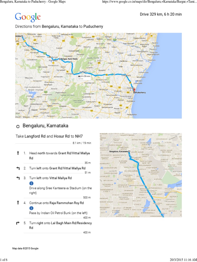 Bengaluru, Karnataka To Puducherry - Google Maps | PDF | Bangalore ...