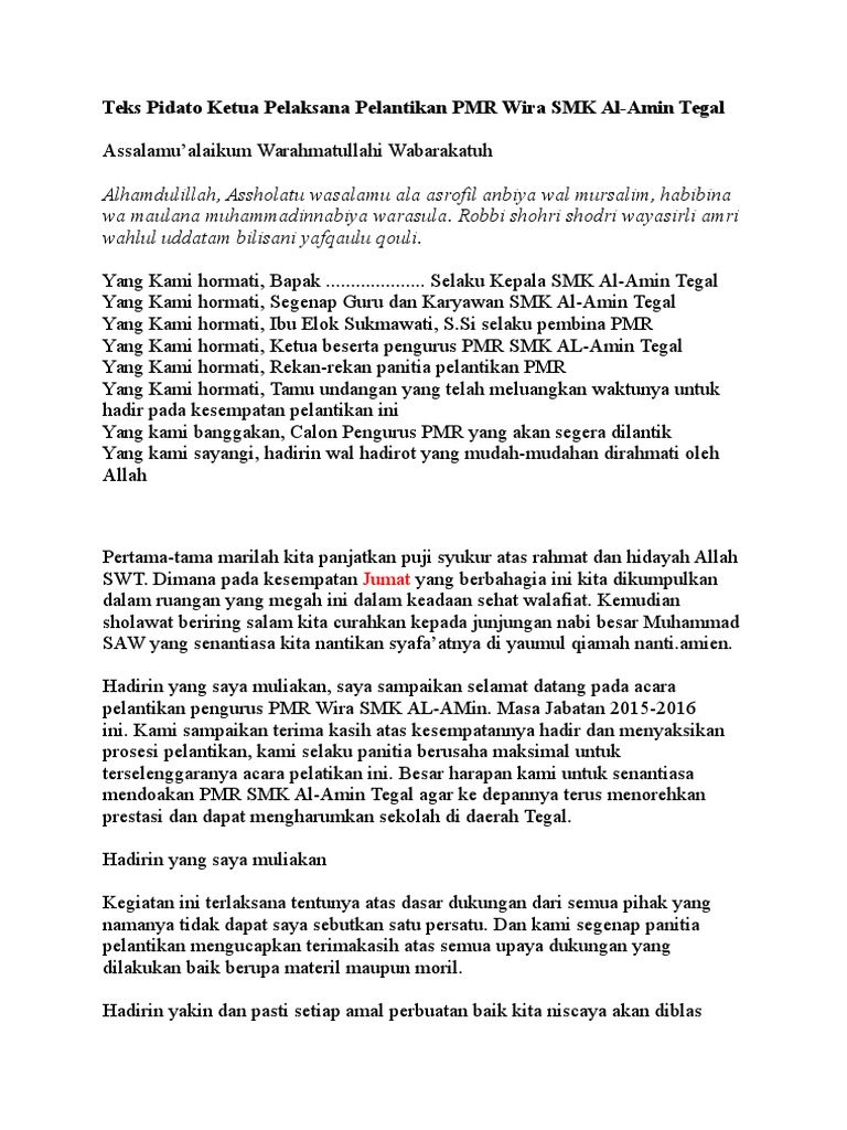 Teks Pidato Ketua Pelaksana Pelantikan PMR | PDF